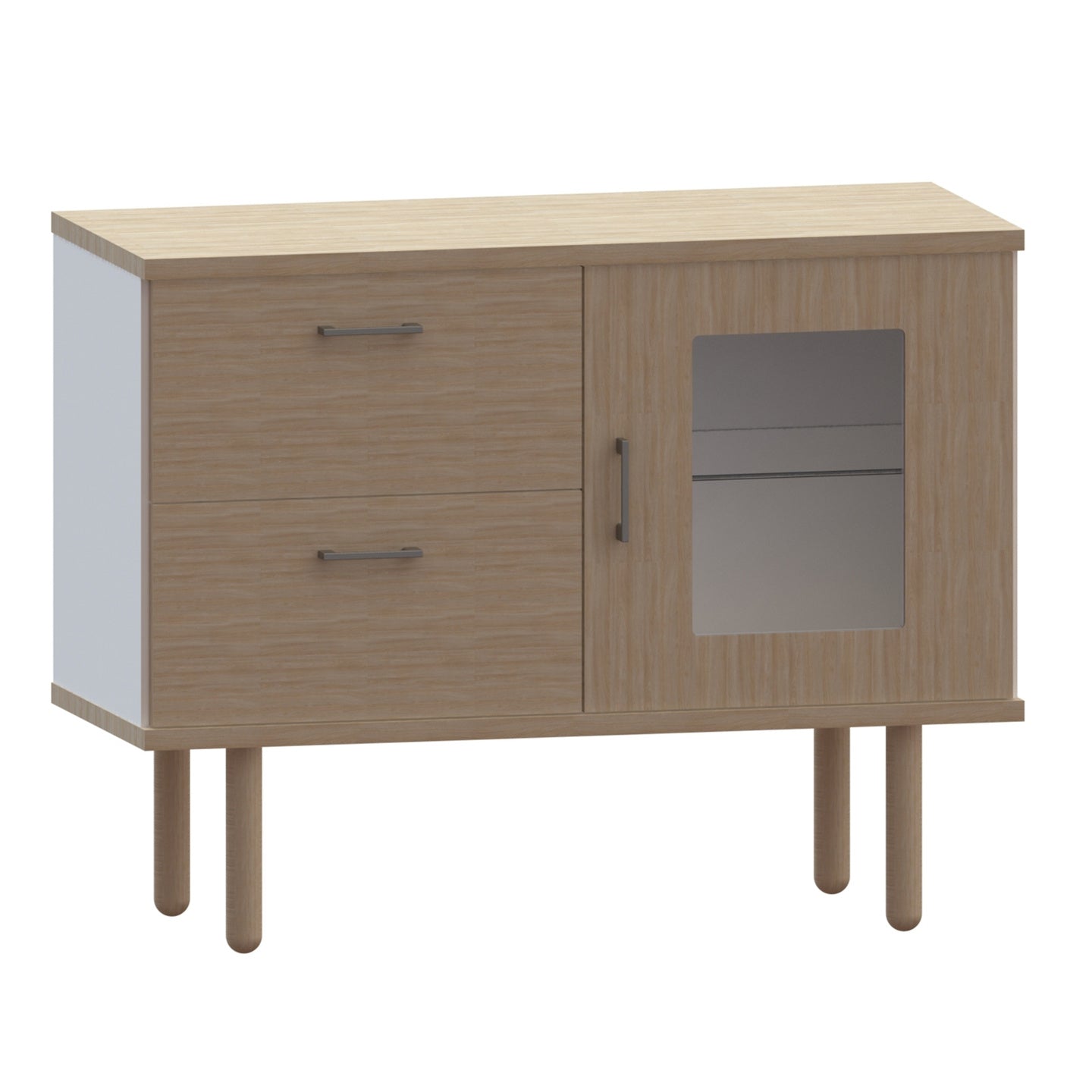 Cube skjenk 100-5, m/2 skuffer, 1 glassdør og 1 glasshylle | Helland Møbler